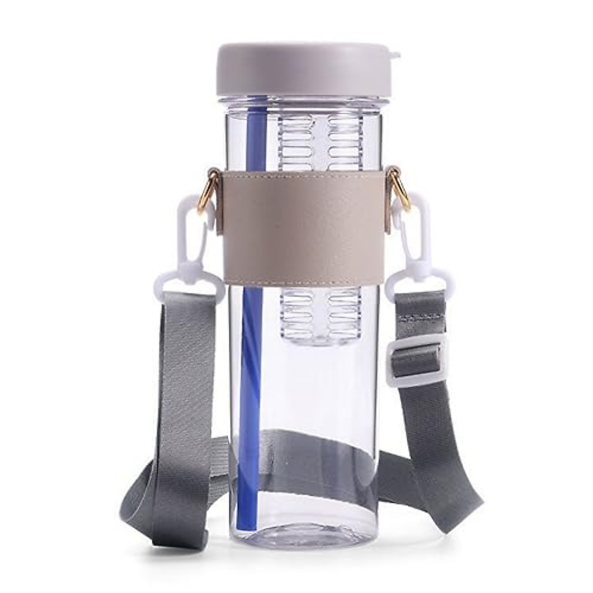 LFRNZS 28oz Water Bottles with Foldable Straw, Wide Mouth Water Tumbler, Iced Coffee Cups,Fruit Infuser Water Bottle,Reusable Boba Cup,Plastic Sports Water Bottle, Shatter-Proof (Grey)