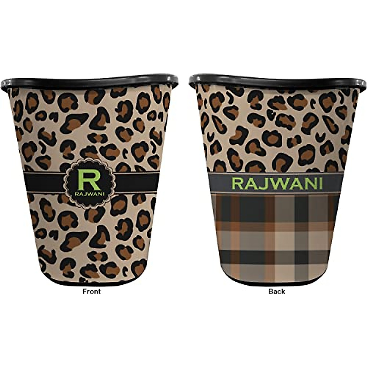 RNK Shops Granite Leopard Waste Basket - Double Sided (Black) (Personalized)