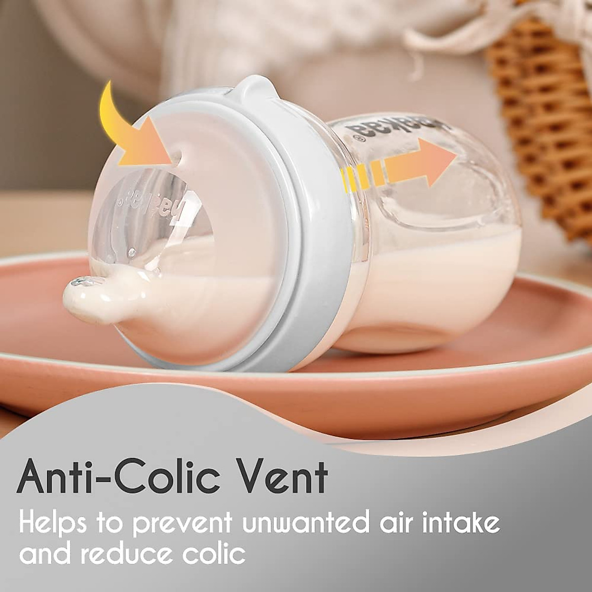 haakaa Glass Baby Bottle 2pk - 6oz/180ml for Baby Feeding, Anti-Colic Variable Flow Nipple, Wide Neck (Grey, 6m+)