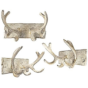 Comfify Vintage Cast Iron Deer Antlers Wall Mounted Hooks Antique Finish Metal Clothes Hanger Rack w/Hooks Deer Antlers Shape | Includes Screws and Anchors | in Antique White