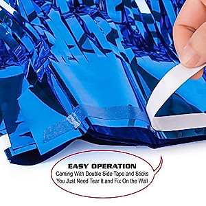 FECEDY 2pcs 3ft x 8.3ft Navy Blue Metallic Tinsel Foil Fringe Curtains Photo Booth Props for Birthday Wedding Engagement Bridal Shower Baby Shower Bachelorette Holiday Celebration Party Decorations