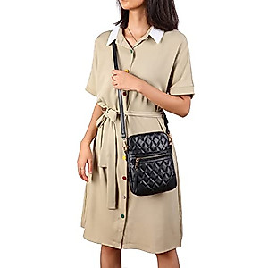 lola mae Small Quilted Crossbody Bag for Women Phone Pocket Shoulder Handbag Zipper Closure (Black)
