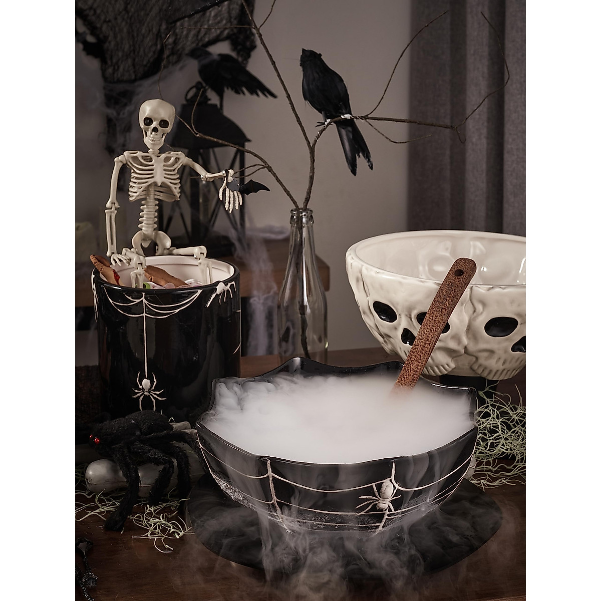 Bico Halloween Spider Web 9.5 inch Black Candy Ceramic Serving Bowl, for treats, chocolates, cookiess, Microwave and Dishwasher Safe