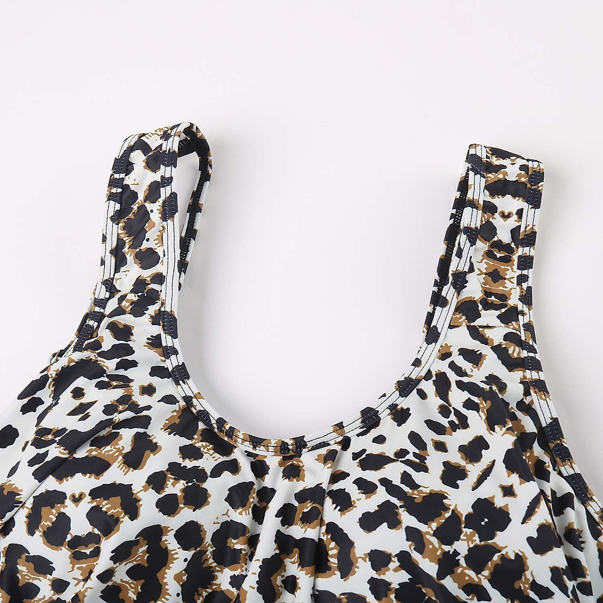 OMKAGI Women Ruffle Bikini Swimsuit Plus Size Racerback High Waisted Tankini Set(XXX-Large,Leopard-Black)