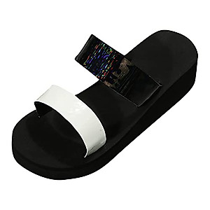Coerni Sandals for Women Dressy Wide Women Slope Heel Thick Bottom Slippers Fashion with Diamond Butterfly Decoration Wear Beach Slippers Outside The Home (Dark Gray, 7.5)