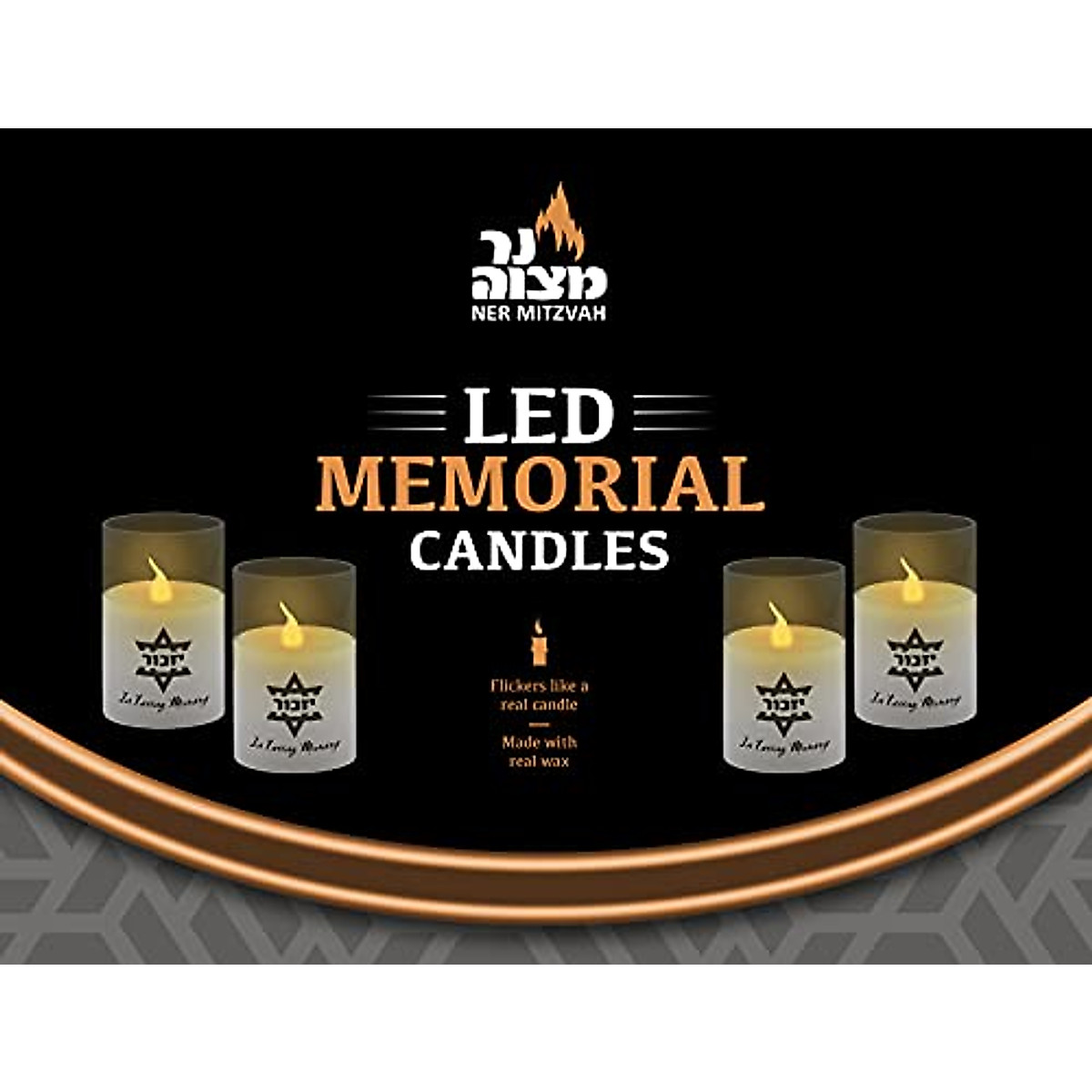 Ner Mitzvah Electric Yahrzeit Candle - LED Votive Candles - Flameless Memorial Candle