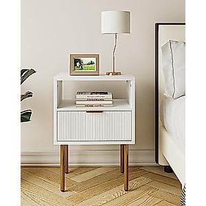 Aobafuir Nightstand, Drawer Dresser for Bedroom, Small Side Table with Drawer, Bedside Furniture, Night Stand, End Table with Gold Frame for Bedroom,Living Room,White