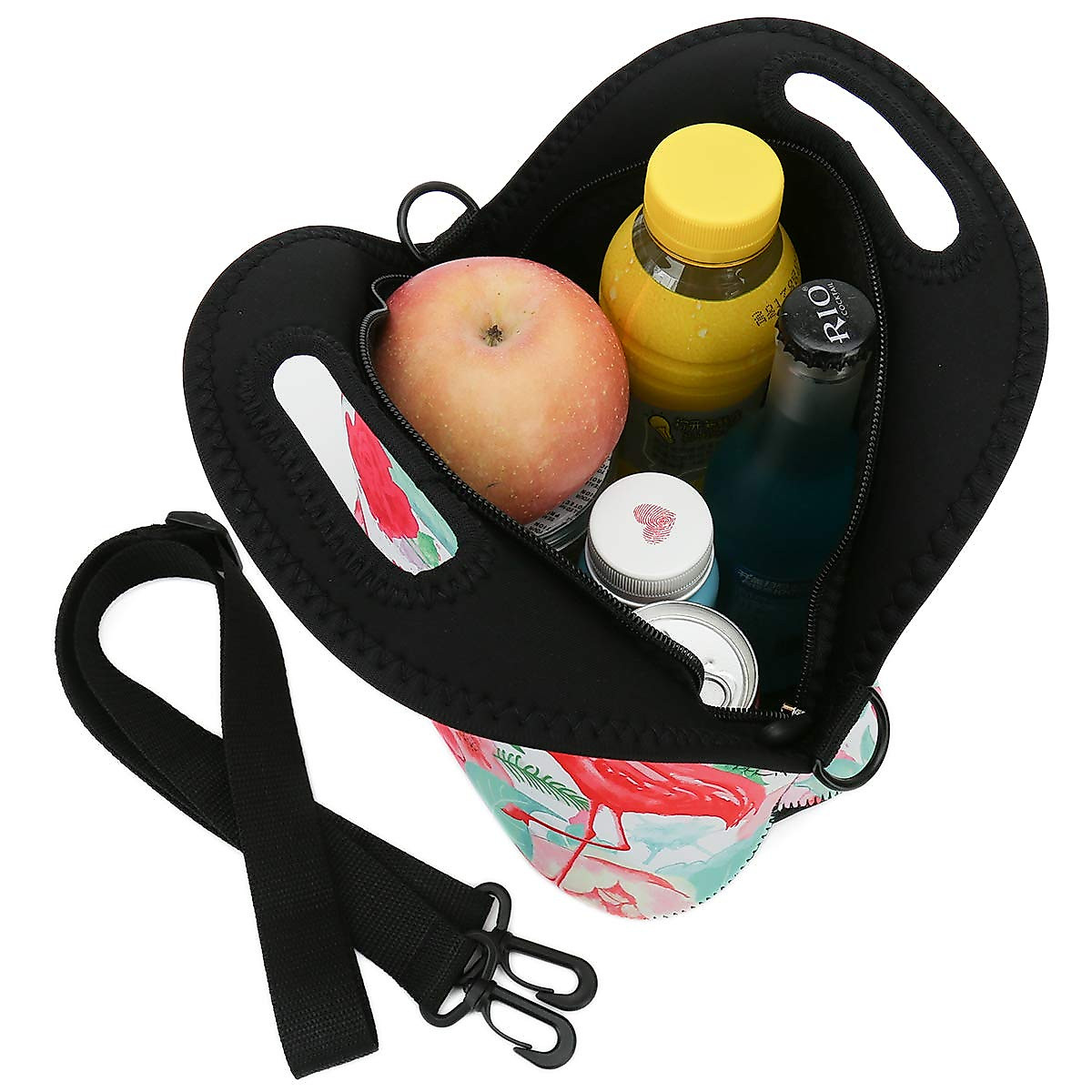 HAPLIVES Insulated Neoprene Lunch Bag Tote with Detachable Adjustable Shoulder Strap Thermal Waterproof Outdoor Picnic Work,Office,Lunch Box For Adult(Two Flamingos)