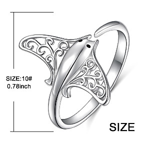 Ladytree S925 Sterling Silver Stingray Sea Animal Open Ring Manta Ray Tree of Life Adjustable Bypass Nature Ocean Ring,Size 7