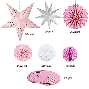 Paper Decorations Party Pink&Blue Baby Shower Party Decoration KIY Hanging Swirls Star Lantern Tissue Pom Honeycomb Balls Paper Fan Flower for Birthday