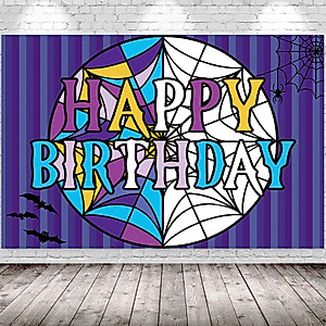 Wednesday Banner Wednesday Horror Theme Birthday Photography Backdrop Kids Boys Girls Birthday Party Decorations Supplies Black White Stripe Photo Banner Props（5x3ft）
