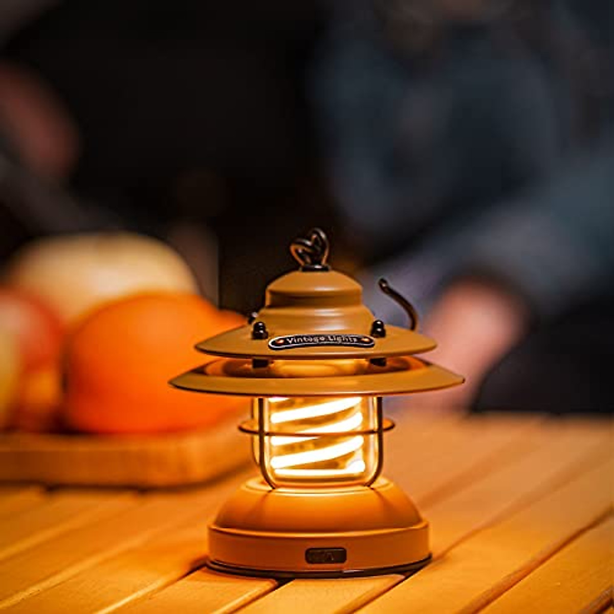 PINSAI LED Camping Lantern,Mini Rechargeable Retro Warm Camp Light,Battery Powered Metal Vintage Hanging Lamp,Portable Waterpoor Outdoor Tent Bulb, Emergency Lighting for Power Failure,Outages