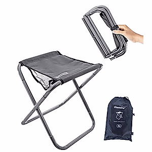 LFSEMINI Camping Stool, 16in Tall Large Size Folding Stool with Carry Bag, Aluminum Alloy Bracket, 1.5lbs Lightweight, Load Capacity to 300lbs, for Travel, Hiking, BBQ, Fishing, Beach(Grey)