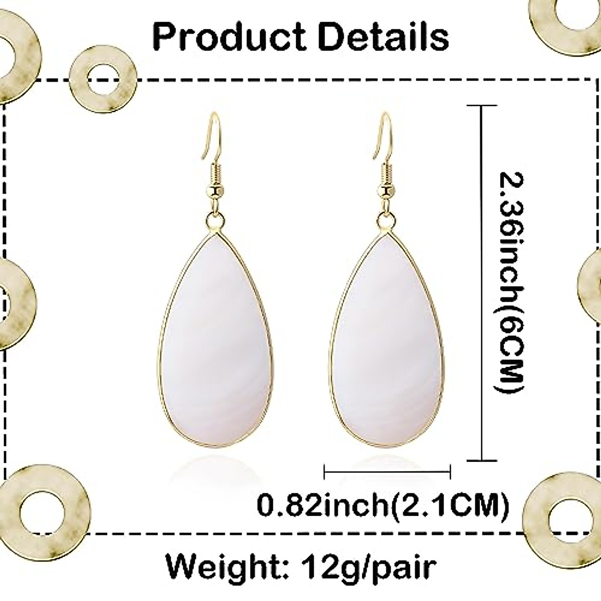 XGALBLA Natural Crystal Healing Birth Stone Drop Earrings Statement White Teardrop Quartz Dangle Earrings for Women Gold Fashion Jewelry
