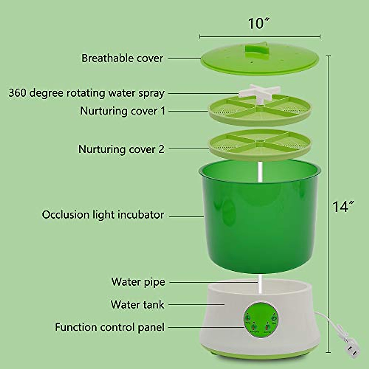 2-Layer Bean Sprouts Machine,110V 60Hz Automatic Intelligence Electronical Healthy Seed Sprouts Maker Function Large Capacity Seed Grow Homemade Also For Radish,Alfalfa,Wheatgrass,Broccoli Sprouts