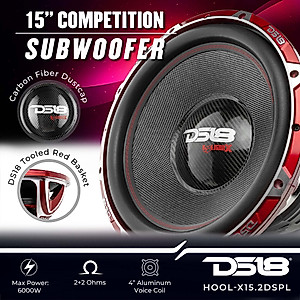 DS18 HOOL-X15.2DSPL Hooligan X 15 Inch SPL Car Audio Subwoofer 4000 Watts Rms 4" Dual Voice Coil 2-Ohm DVC 2+2 Ohm (1 Speaker)