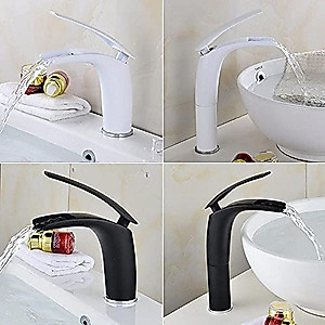 JBQ Bathroom Faucets Bathroom Sink Faucet Bathroom Basin Faucet Solid Brass Sink Faucet Hot and Cold Single-Handle Countertop Toilet Waterfall Faucet (Color : Black 2 T)