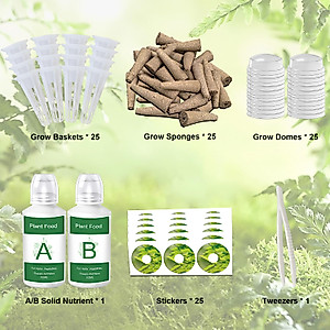 Seed Pod Kit for AeroGarden Growing System，Hydroponics Supplies with 25 Grow Sponges, 25 Grow Baskets, 25 Grow Domes, A&B Solid Nutrient Plant Food, 25 Labels and 1 Tweezer