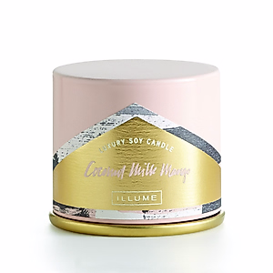 ILLUME Coconut Milk Mango Soy Candle, Demi Vanity Tin, Pink, 3 oz.
