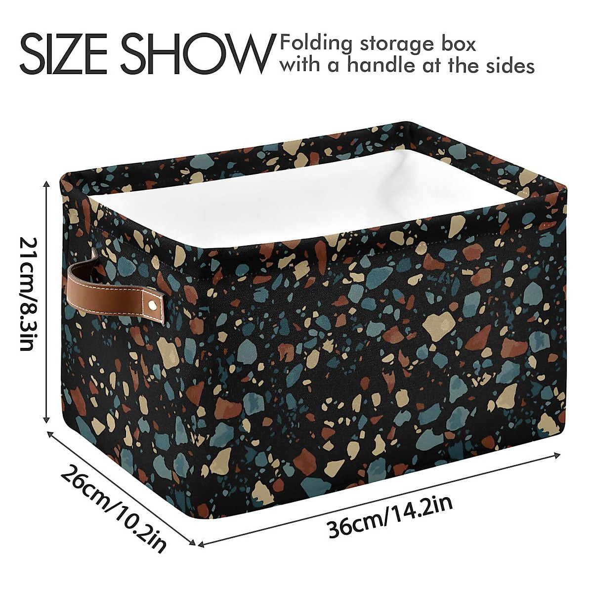 YETTASBIN Terrazzo Storage Basket 2pc, Large Collapsible Toys Clothes Organizer, Long-Lasting Canvas Storage Bin with Handle for Shelves Closet Laundry Home Office Decor