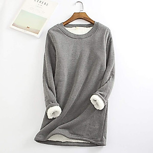 Borniu Womens Fleece Sweatshirt Casual Winter Warm Sherpa Lined Fleece Crewneck Sport Sweatshirts Pullover Loungewear Dark Gray