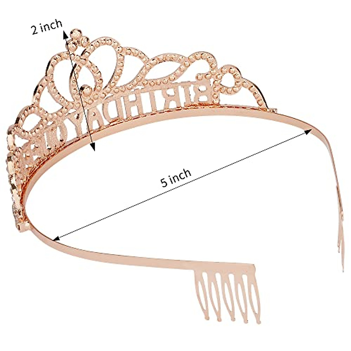 AOPRIE Birthday Crown for Women Birthday Queen Sash for Women Birthday Tiara for Women Birthday Girl Headband Princess Crown Rhinestone Happy Birthday Accessories Rose Gold