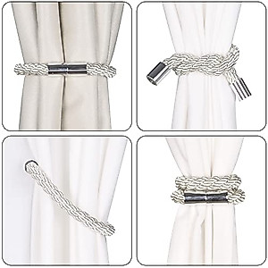 Groleca 2 Pack Strong Magnetic Curtain Tiebacks Curtain Holdbacks Curtain Ties Curtain Tie Backs with Thicker Twist Rope & Upgrade Strong Magnetic Tiebacks for Curtains (Creamy-white, 2)