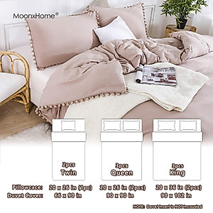 MoonxHome Duvet Cover Set Queen Size Boho Aesthetic Comforter Cover Bed Set Ball Pom Poms Fringe Luxury 100% Super Soft Microfiber 3 Piece Duvet Cover Set Includes 2 Pillow Shams Tawny