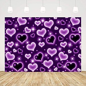 Ticuenicoa 7x5ft Purple Hearts Early 2000s Backdrop for Photography Love Heart Birthday Party Photo Background 2000s Valentines Portrait Backdrop Photo Booth Props Old School Photoshoot Backdrops