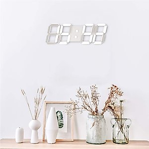FidgetGear Modern Digital 3D White LED Wall Clock Alarm Clock Snooze 12/24 Hour Display USB