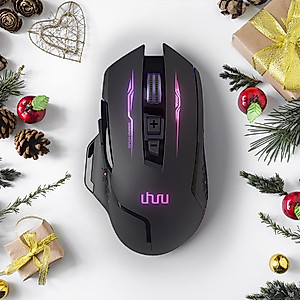 UHURU Wireless Gaming Mouse, Wired and Wireless Dual Modes Rechargeable RGB Gaming Mouse with 7 Programmable Buttons, Ergonomic and 5 Adjustable DPI Levels up to 10000 DPI for PC Laptop Gamer （WM-07）