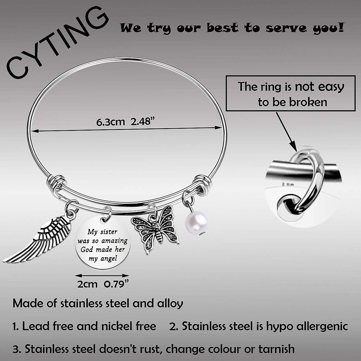 CYTING Sister Memorial Bracelet My Sister Was So Amazing God Made Her My Angel In Memory Of Sister Remembrance Jewelry Loss Of Sister Sympathy Gift (Sister Memorial Bracelet)