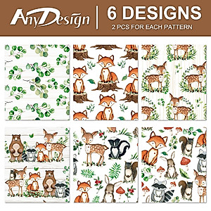 AnyDesign 12Pcs Woodland Creature Wrapping Paper Woodland Animal Eucalyptus Gift Wrap Paper Folded Flat Forest Theme Art Paper for Birthday Baby Shower DIY Crafts Gift Wrapping, 19.7 x 27.6 Inch