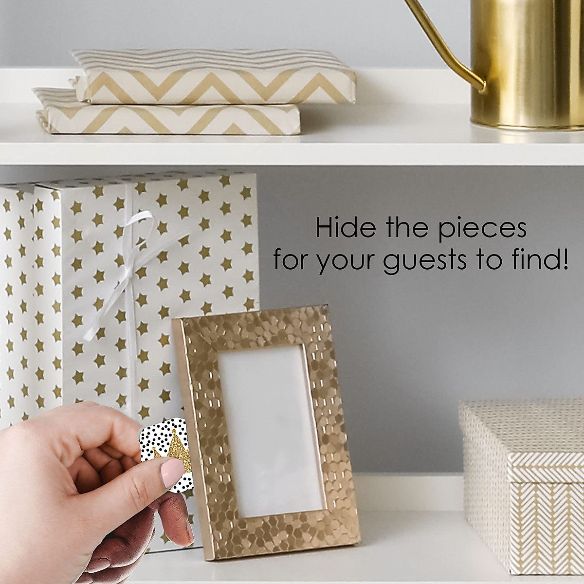 Big Dot of Happiness 1st Birthday Little Mr. Onederful - Boy First Birthday Party Scavenger Hunt - 1 Stand and 48 Game Pieces - Hide and Find Game