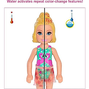 Barbie Chelsea Color Reveal Doll: 6 Surprises, Marble Blue Look, Hair Color Change, Sand & Sun Series [Styles Vary]