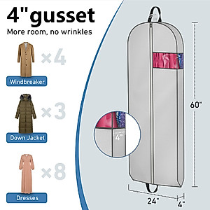 Shenehsmp Dress Bags for Gowns Long, 60'' Garment Bags for Hanging Clothes, Dress Garment Bag, Clear Foldable Long Dress Bag for Closet Storage and Travel, 6 Pack
