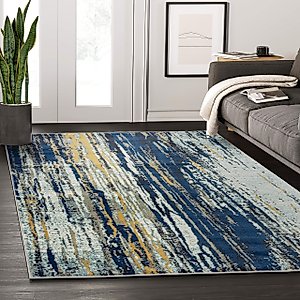 Abani Rugs Blue & Yellow Painted Pattern Area Rug w/Bold Design Rugs Modern 6' x 9' Accent Rug, Laguna Collection