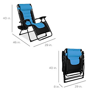 Best Choice Products Oversized Padded Zero Gravity Chair, Folding Outdoor Patio Recliner, XL Anti Gravity Lounger for Backyard w/Headrest, Cup Holder, Side Tray, Polyester Mesh - Sky Blue