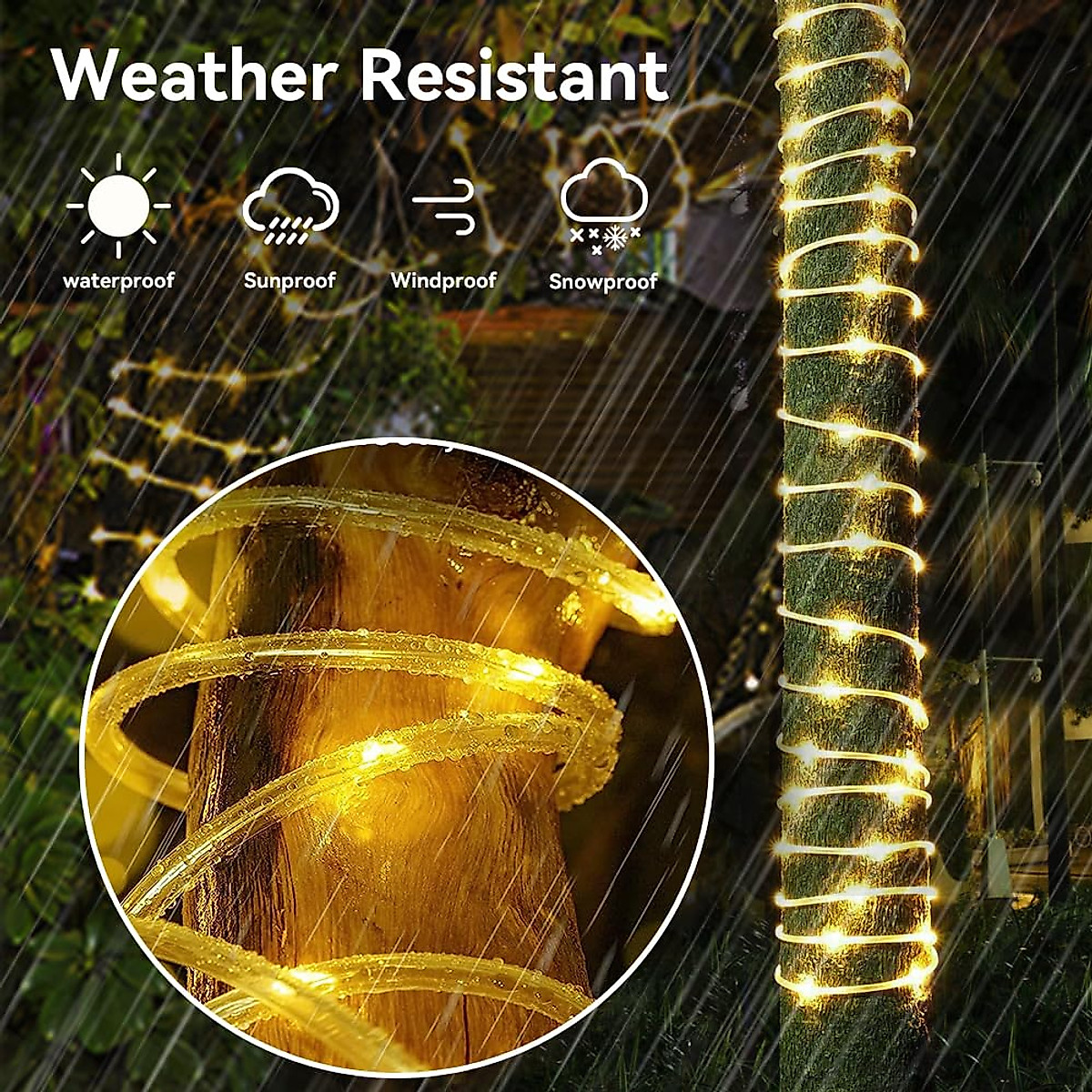 Bebrant LED Rope Lights Battery Operated String Lights-40Ft 120 LEDs 8 Modes Outdoor Waterproof Fairy Lights Dimmable/Timer with Remote for Camping Party Garden Holiday Decoration(Warm 1 Pack)