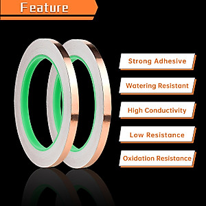 Double Sided Conductive Copper Foil Tape for Stained Glass Welding, Electrical Repairs 2Pcs (7/32 inch)