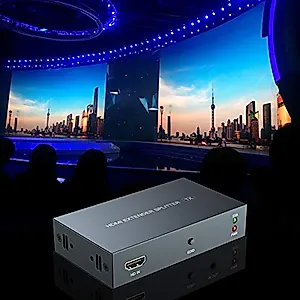 HDMI Extender 1 to 2 Splitter Transmit 1080p HD Video Over 50m/165ft Ethernet Cat5e/6 with 2 HDMI Local Output, Works with Computer/Camera/Projector/TV