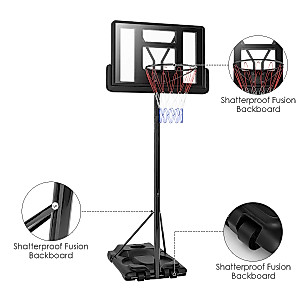 GYMAX Portable Basketball Hoop, 8.5-10ft Height Adjustable Basketball Stand System with 39" Broad Backboard, Spare Net & Transportation Wheels, Indoor/Outdoor Basketball Goal for Kids Youth Family
