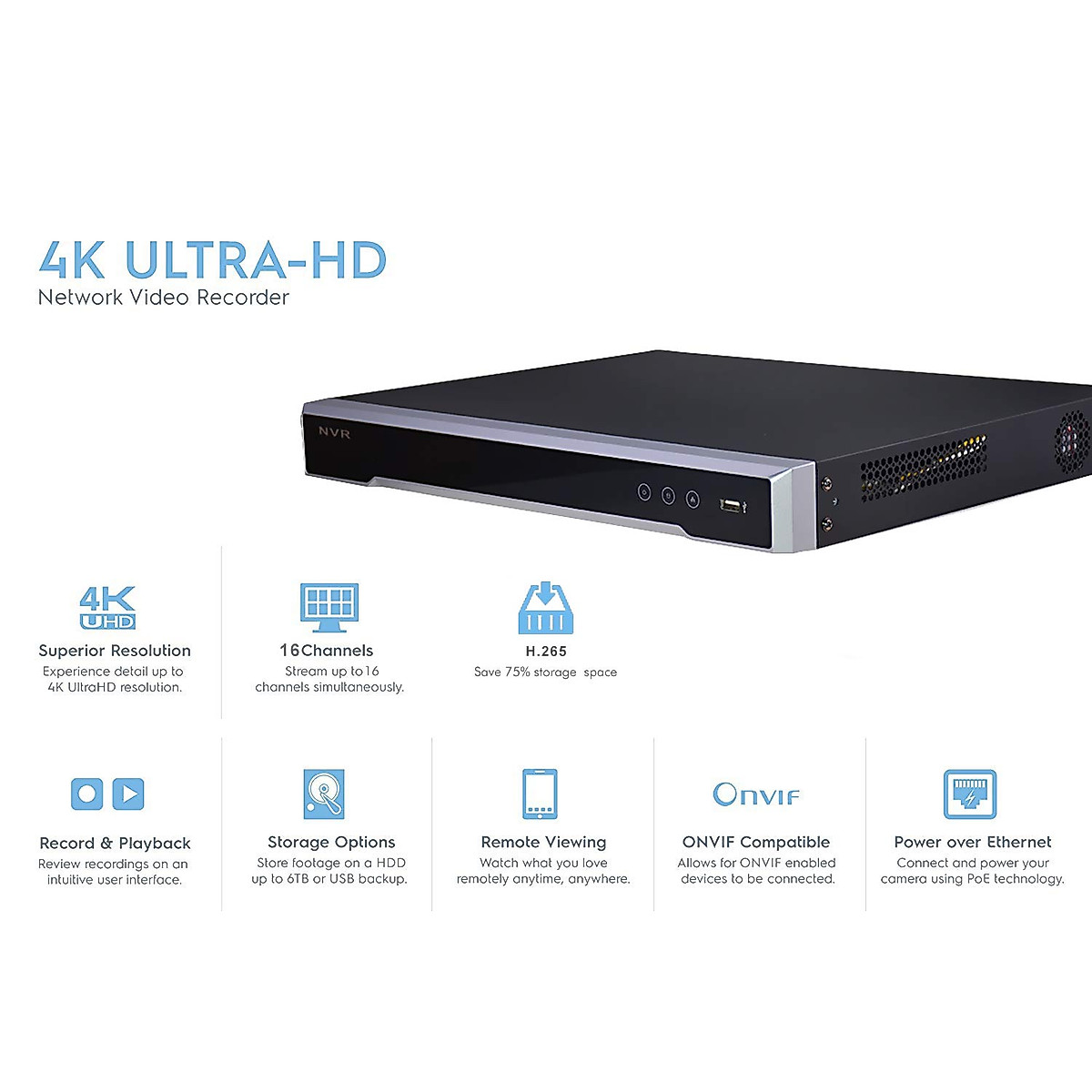 HIKVISION 16-Channel PoE 4K Network Video Recorder NVR, Embedded Plug & Play DS-7616NI-I2/16P（2021 New Version）