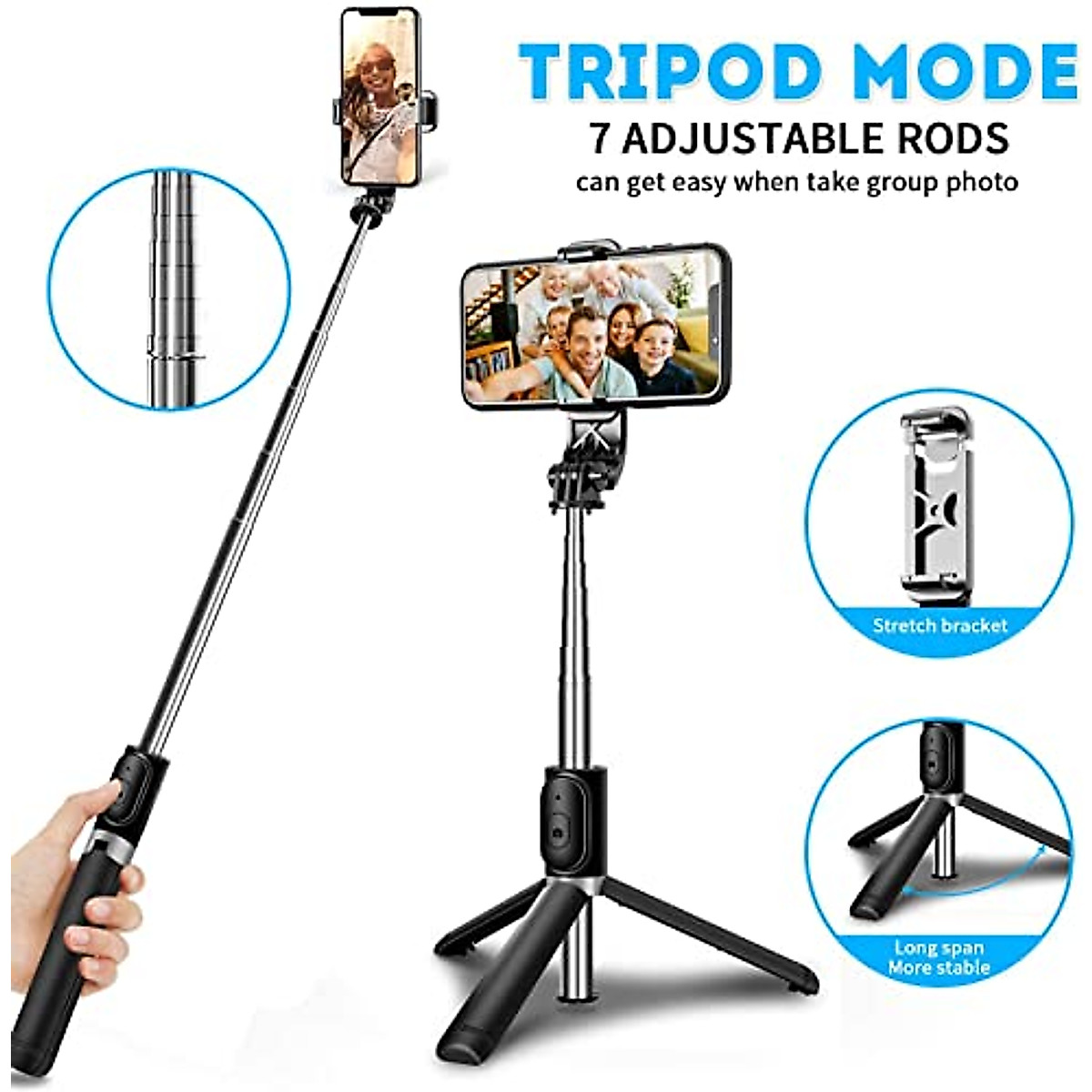 Selfie Stick Tripod with Remote Phone Recording Stand, Travel Tripod for iPhone Cell Phones, Cellphone Filming Tripod Travel Necessories Gift for Men Women, Tripode para Celulares Tripie para Celular