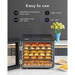 CROWNFUL Food Dehydrator Machine, 7 Stainless Steel Trays, Dryer for Jerky, Vegetable, Fruit, Meat, Dog Treats, Herbs, and Yogurt, Equipped Safety Over-Heat Protection, Digital Timer and Temperature Control, ETL Listed, 30+ Free Online Recipes, Black