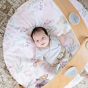 Ingenuity Cozy Spot Reversible Duvet Activity Gym & Play Mat with Wooden-Toy-bar - Calla (Pink), Newborn and up