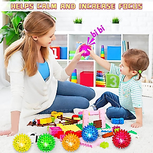 Bouncy Light Up Ball for Kids - LED Flashing Spiky Sensory Stress Balls for Toddlers 1-3 2.55inch Fidget Sensory Toys Glow in The Dark for Party Favors Student Gifts School Rewards