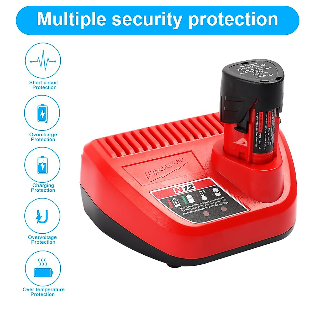 TENMOER 2 Pack 12V 3.0Ah Replacement Battery and Charger Kit Compatible with Milwaukee M12 12Volt Batteries Tools