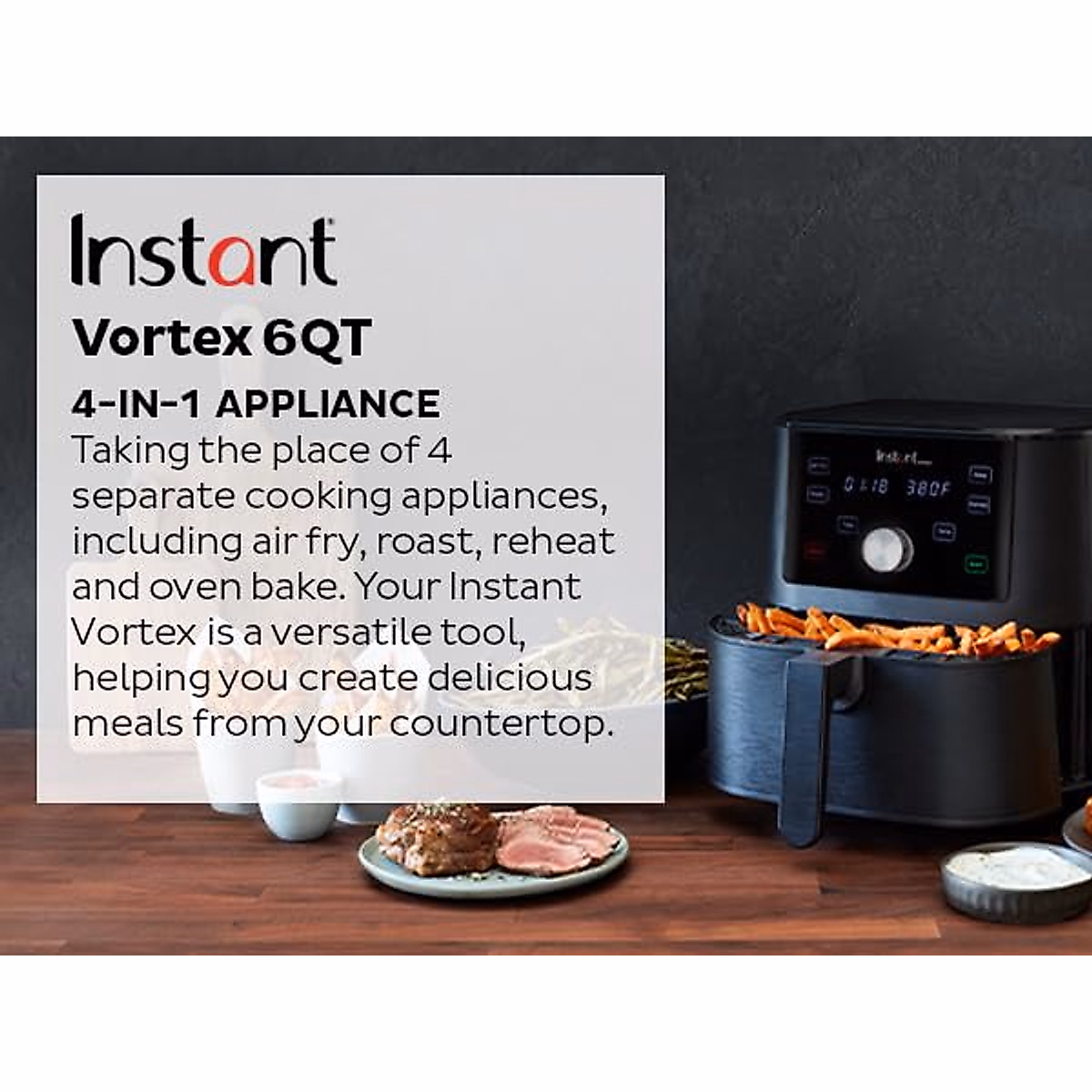 Instant Vortex 6QT XL Air Fryer, 4-in-1 Functions that Crisps, Roasts, Reheats, Bakes for Quick Easy Meals, 100+ In-App Recipes, is Dishwasher-Safe, from the Makers of Instant Pot, Black