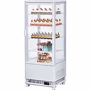 Litake Commercial Refrigerator, 3.5 Cu. FT Glass Refrigerator Display Case Countertop with Adjustable Shelves, Interior LED Lighting, Display Fridge for Pastry Cake Restaurant, Auto Defrost, White